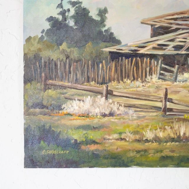 Signed Old Log Cabin Landscape Oil Painting of the American West | Chairish
