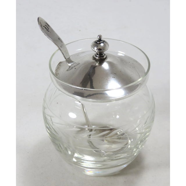1950s Mid Century Crystal & Sterling Silver Jam Jar Set | Chairish
