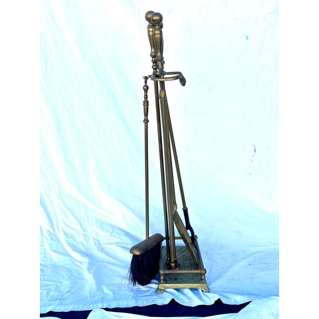 Vintage Bronze Fireplace Tool Set With Stand- 5 Pieces | Chairish