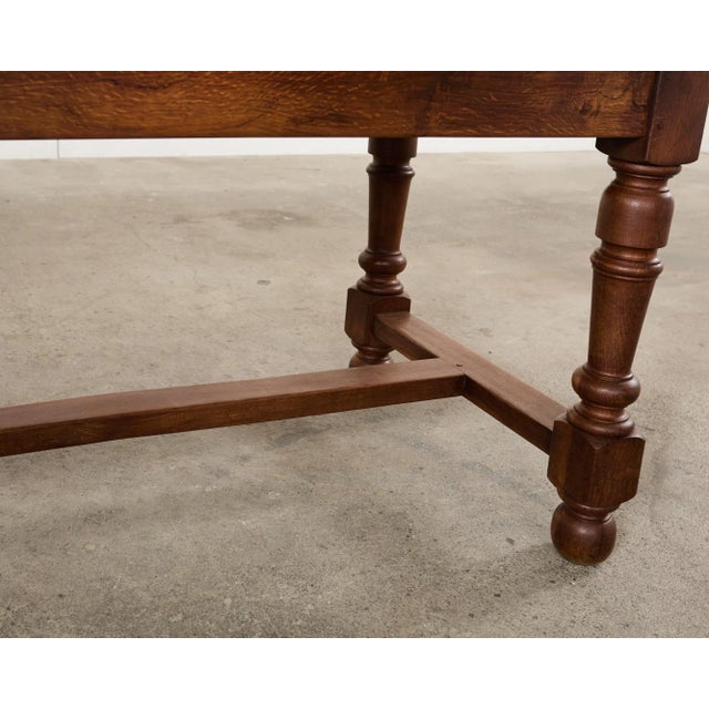 Country English Provincial Oak Farmhouse Trestle Dining Table | Chairish