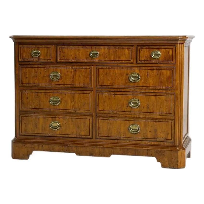 Drexel Heritage Yorkshire Yew Wood Banded Ebony Long 7 Dresser Chest ...