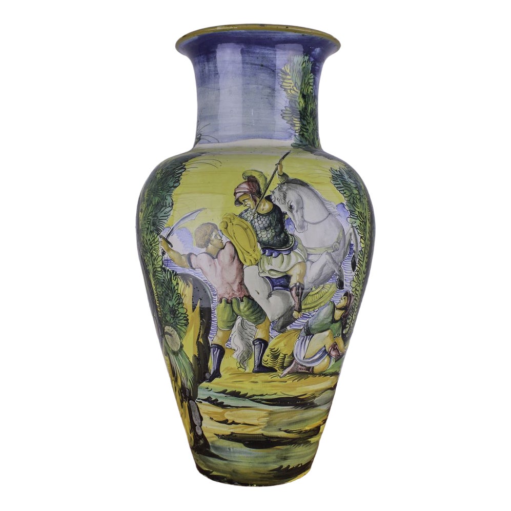 Large Hand Painted Vase Depicting Battle | Chairish
