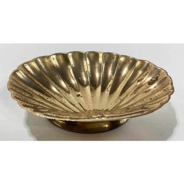 Vintage Brass Shell Motif Pedestal Dish | Chairish
