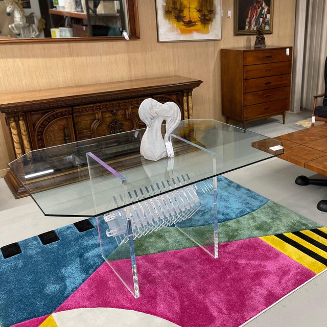 Rectangular Clear Acrylic Lucite Dining Table With Diamond Shaped Prism ...
