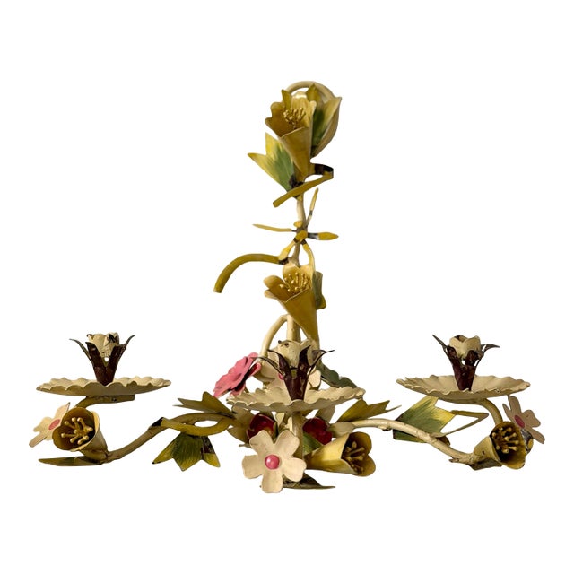 Vintage Floral Three-Candle Toleware Sconce | Chairish
