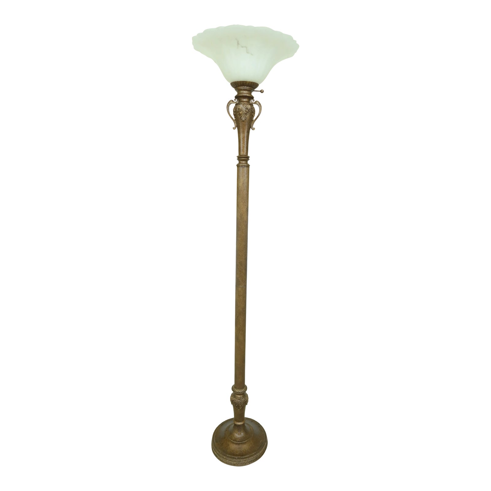 French Style Metal Torch Lamp W. Frosted Shade | Chairish