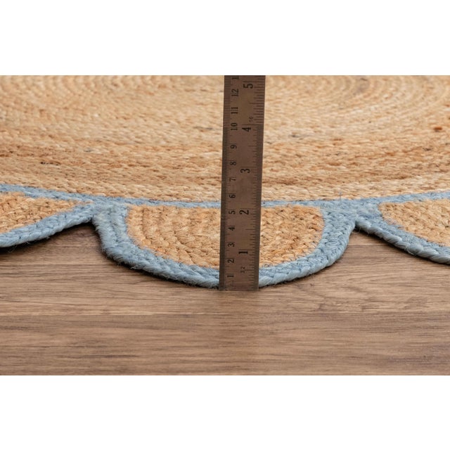 Blue Round Jute Scallop Rug - 4'x4' | Chairish