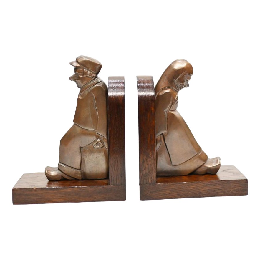 Treenware Bookends in Carved Wood and Bronze, Set of 2 | Chairish