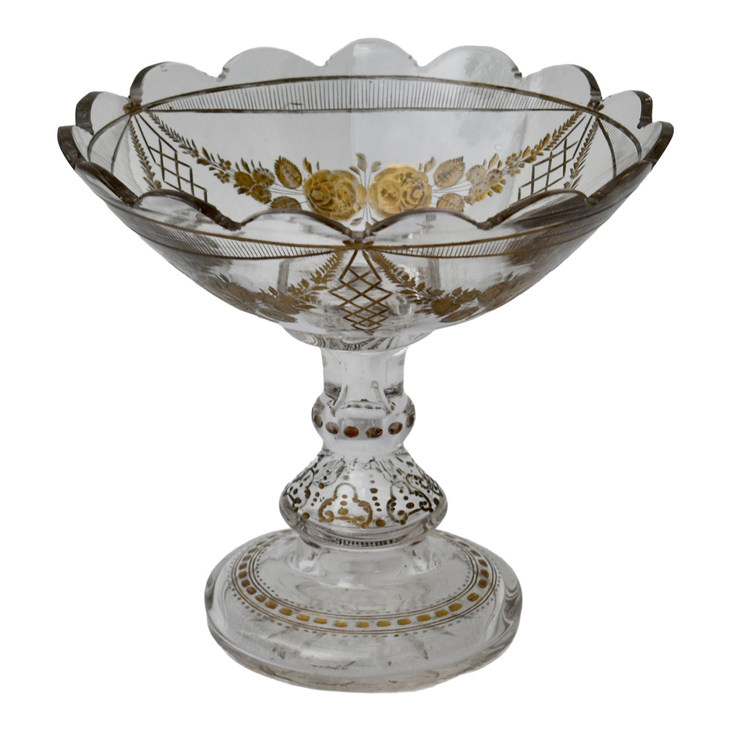 Antique Bohemian Unsigned Moser Cut Crystal Compote Bowl W/Gold Details ...