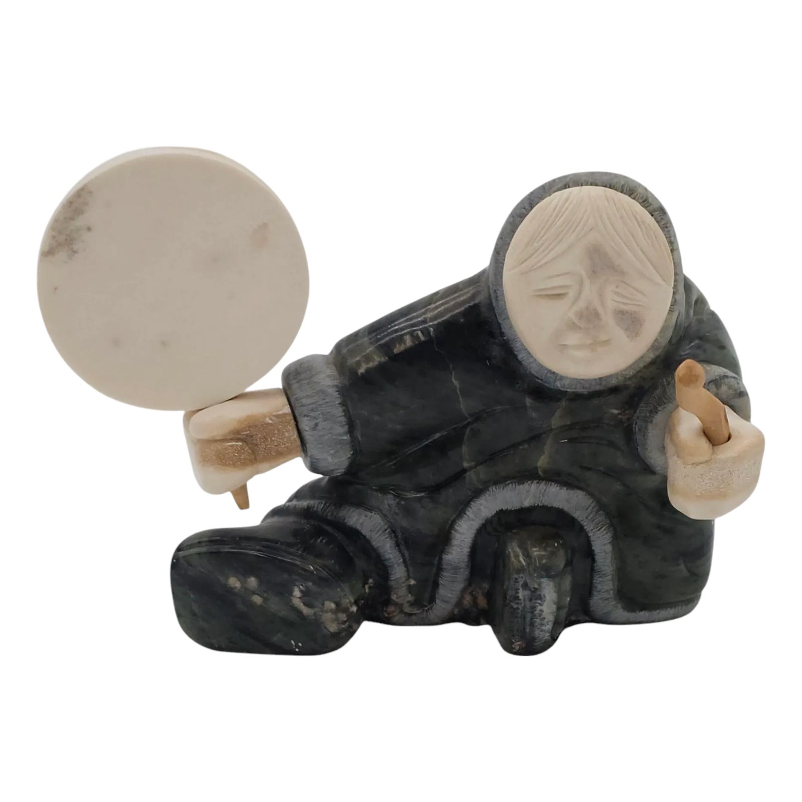 Ron Komok Inuit Stone Sculpture – Hand Carved Eskimo Figure Playing ...