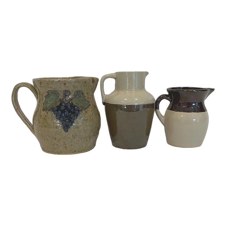 Vintage Set of 3 Ironstone Pottery Pitchers – Roseville, Wilford Dean ...
