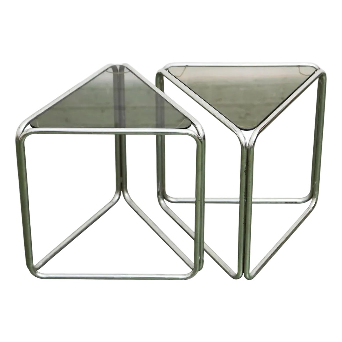 Mid 20th Century Pair of Chrome Triangle Side Tables | Chairish