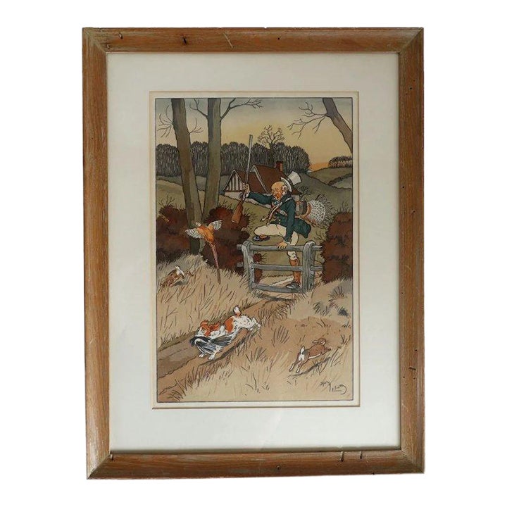 HARRY ELLIOT Colored Lithograph Illustration, Humorous Hunt Scene ...