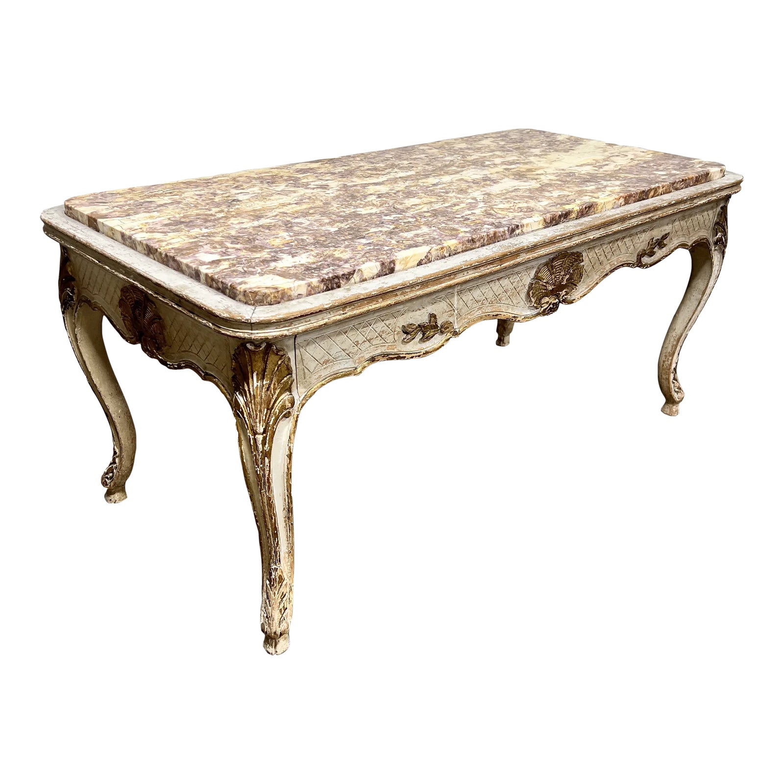 Petite Pink Italian Florentine Marble Top Coffee Table | Chairish