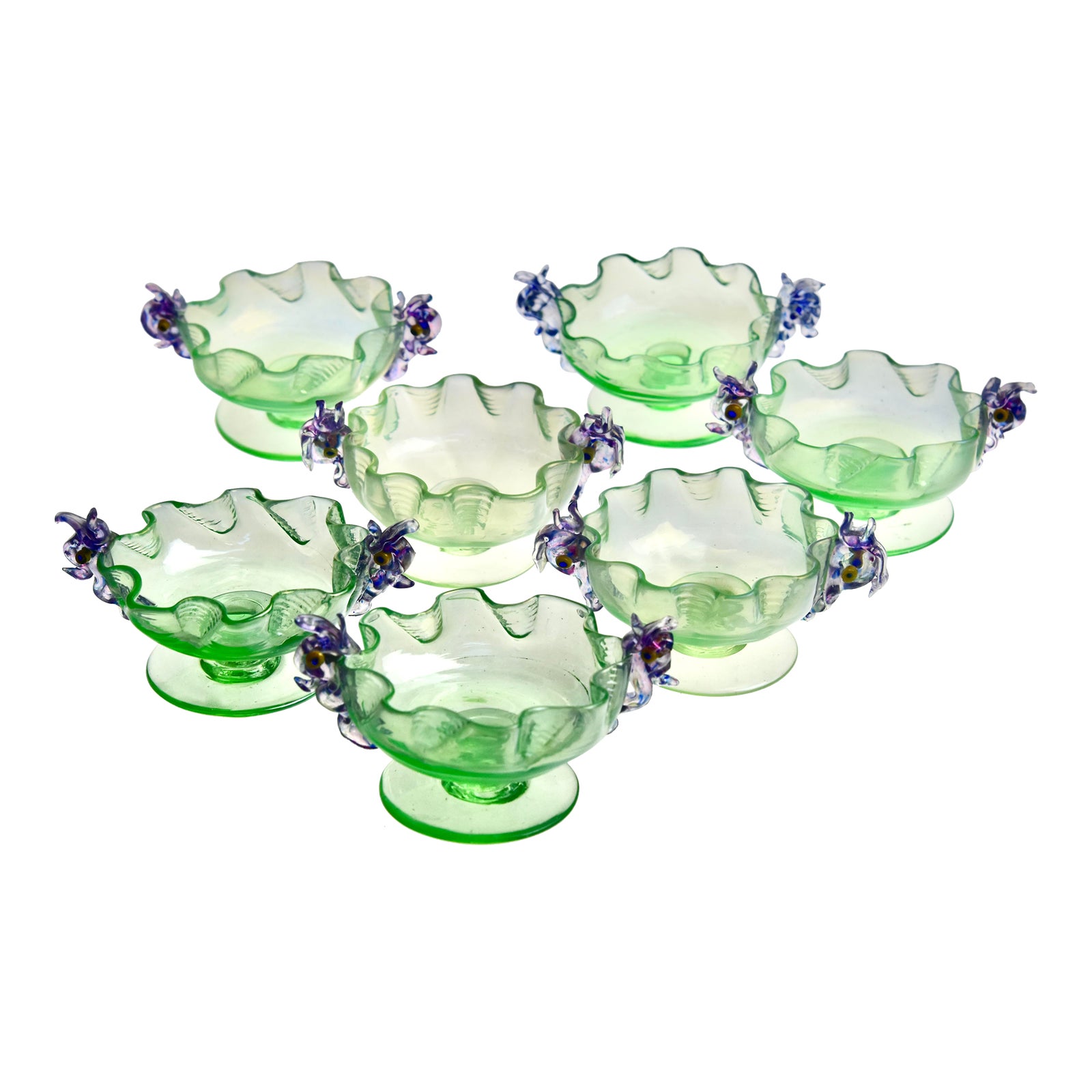 Antique Venetian Hand Blown Salt Cellars With Dolphin Handles - Set of ...