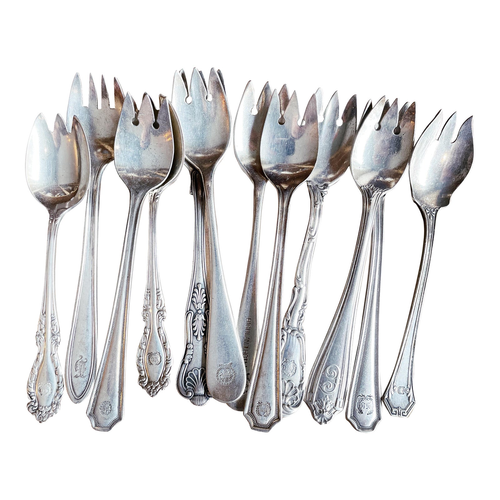 Early 20th Century Silverplated Hotel Ice Cream Forks- Set of 12 | Chairish