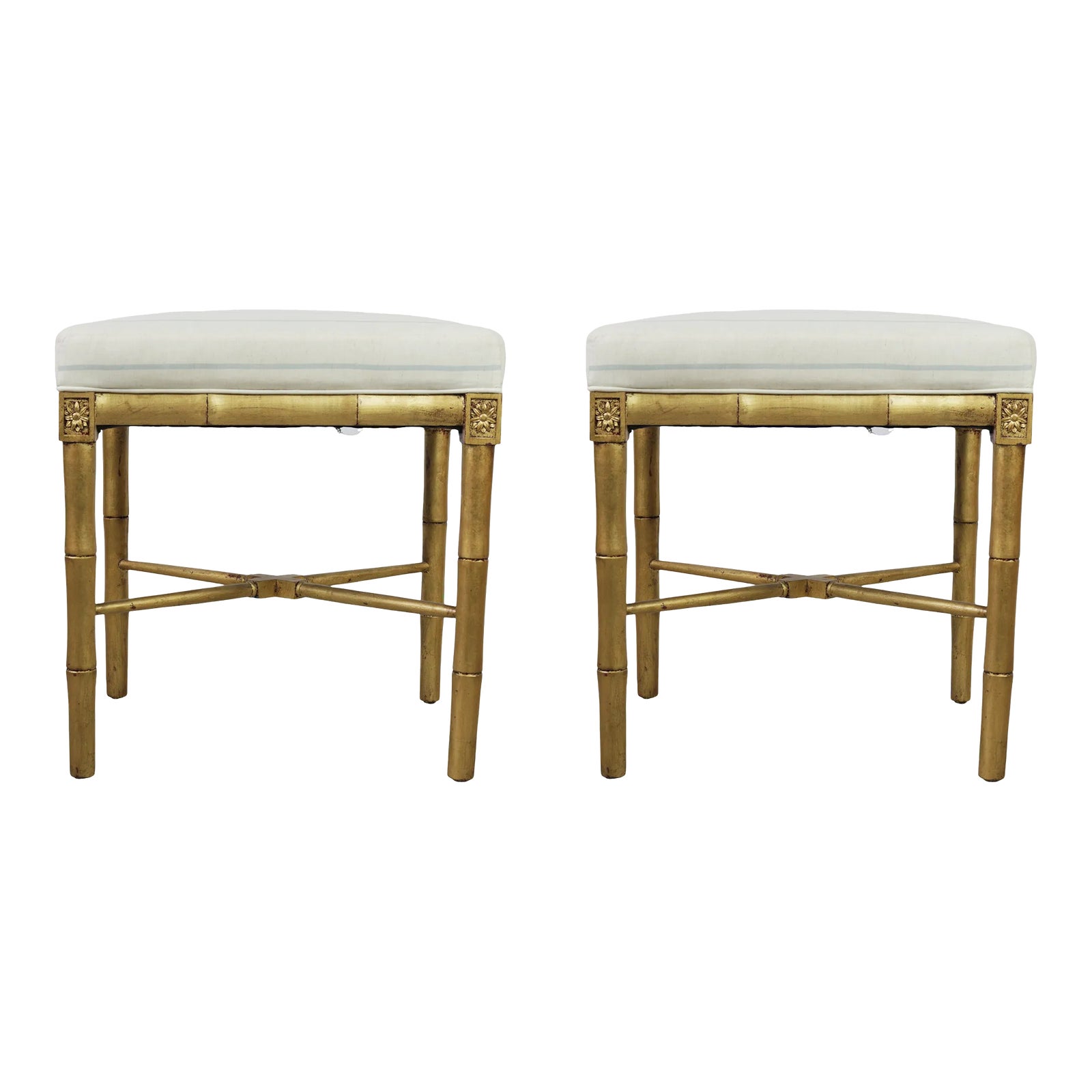 Pair of Vintage 20th-Century Regency-Style Wooden Stools With Gold Leaf ...