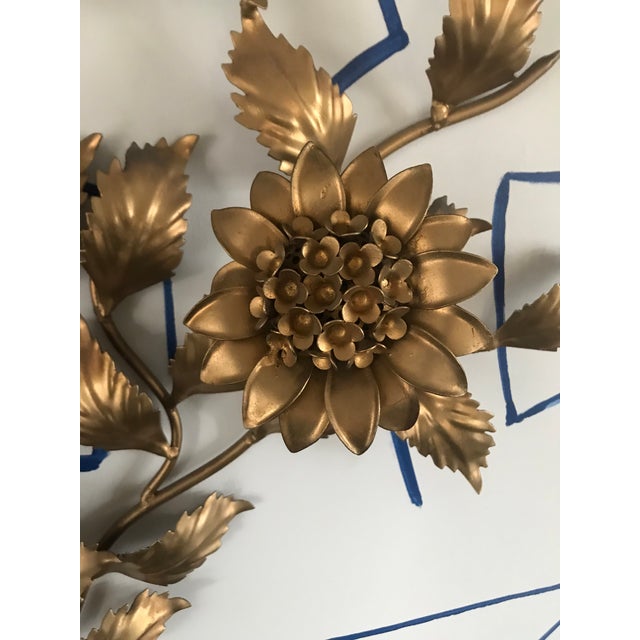 1950s Large Italian Tole Gilt Hydrangea Wall Sconce | Chairish