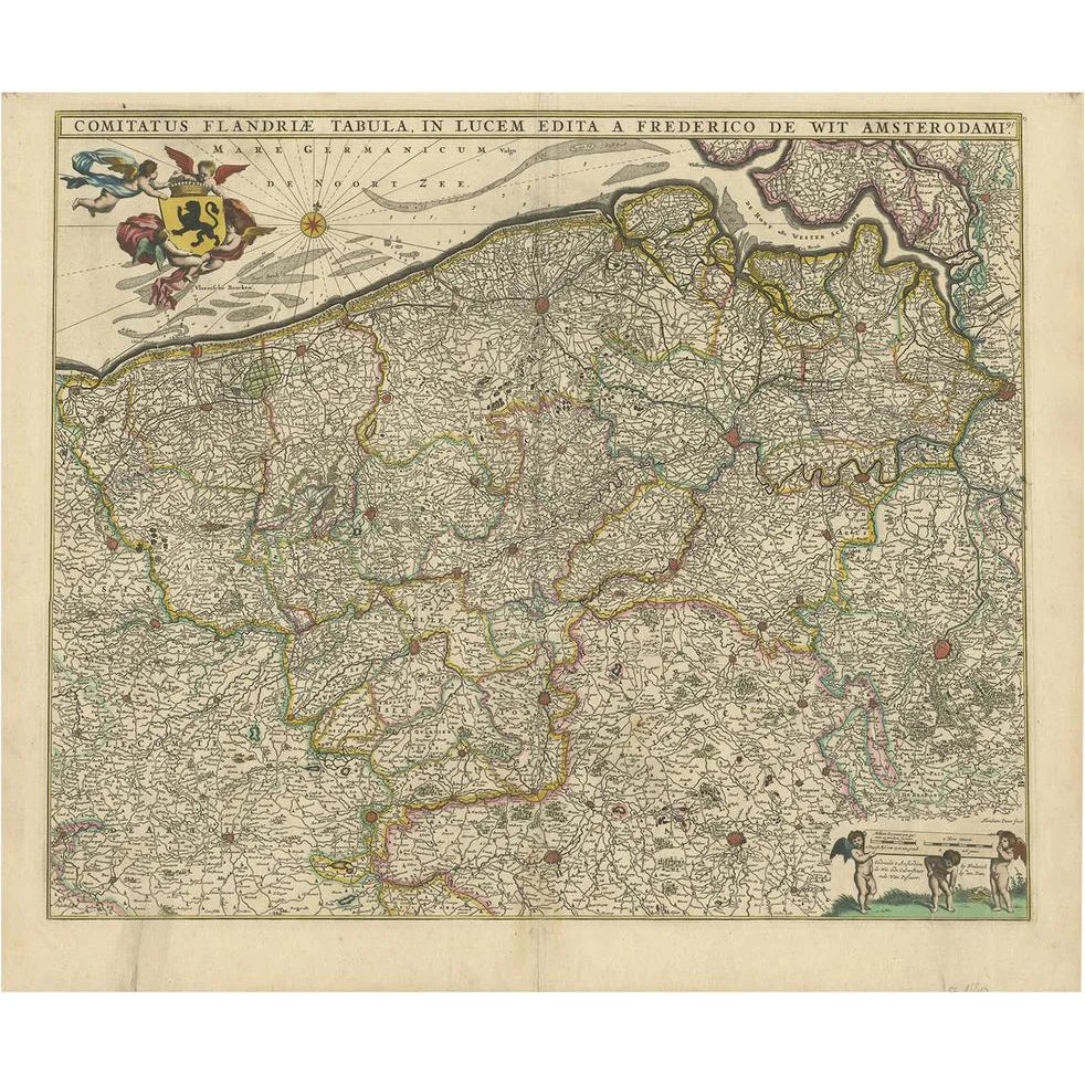 Antique Map of Flanders Belgium by F. De Wit, 1680 | Chairish