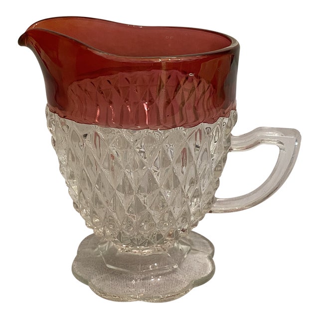 Vintage Indiana Ruby Red Flashed Diamond Creamer | Chairish