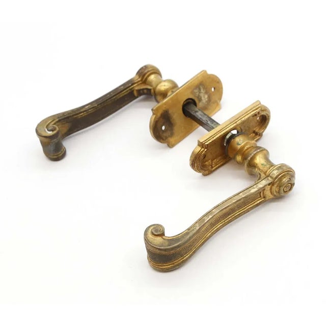 Mid 20th Century French Curled Brass Lever Door Handle Set With ...