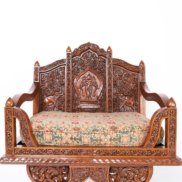 Pair of Thai Rosewood Elephant Saddle Style Chairs | Chairish