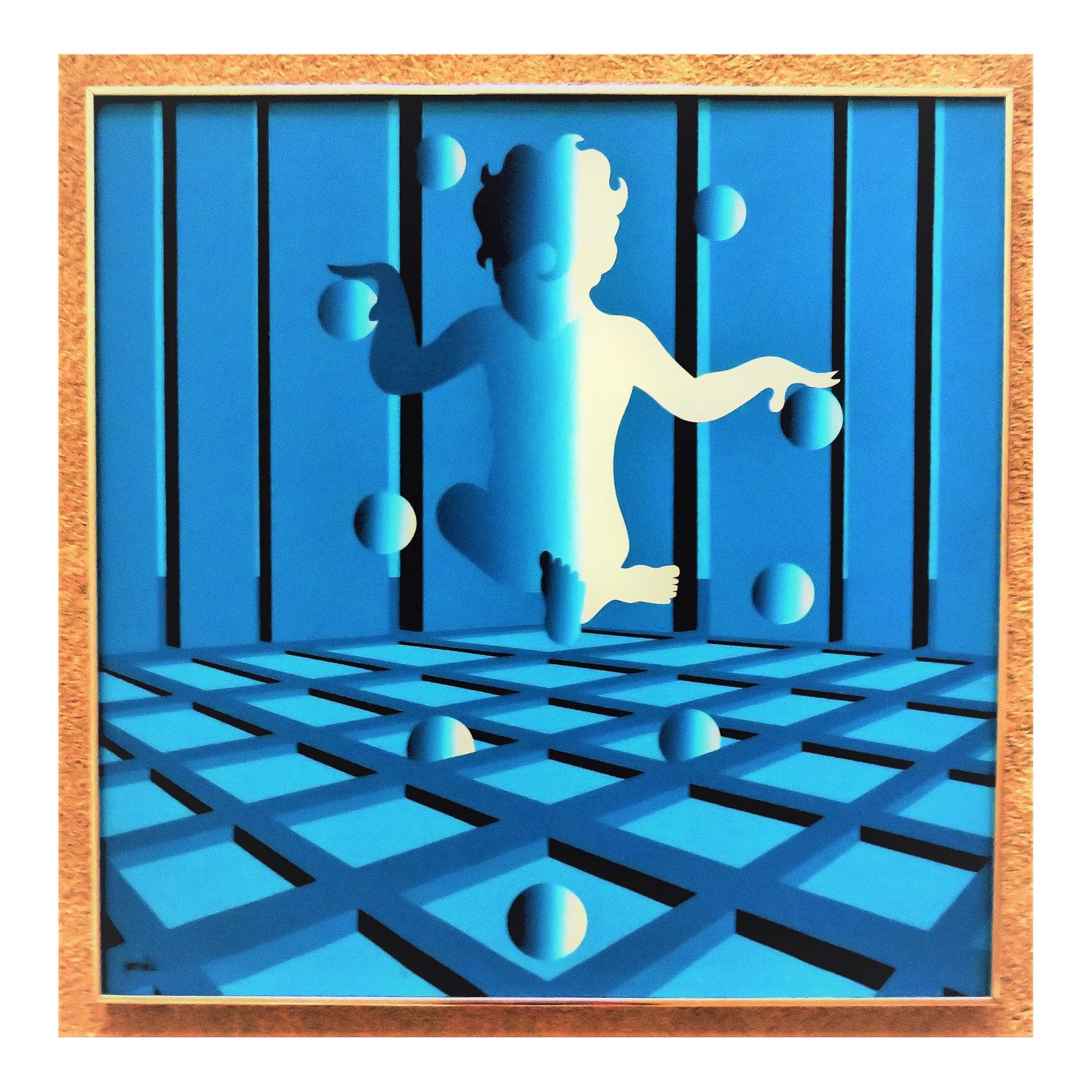 Mario Grimaldi Surrealist Mixed Media Painting in Blue | Chairish