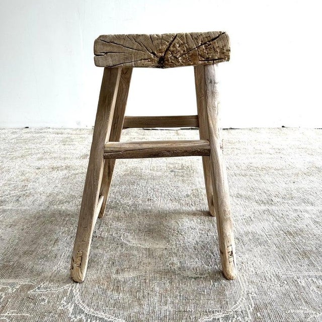 Elm Wood Stool | Chairish