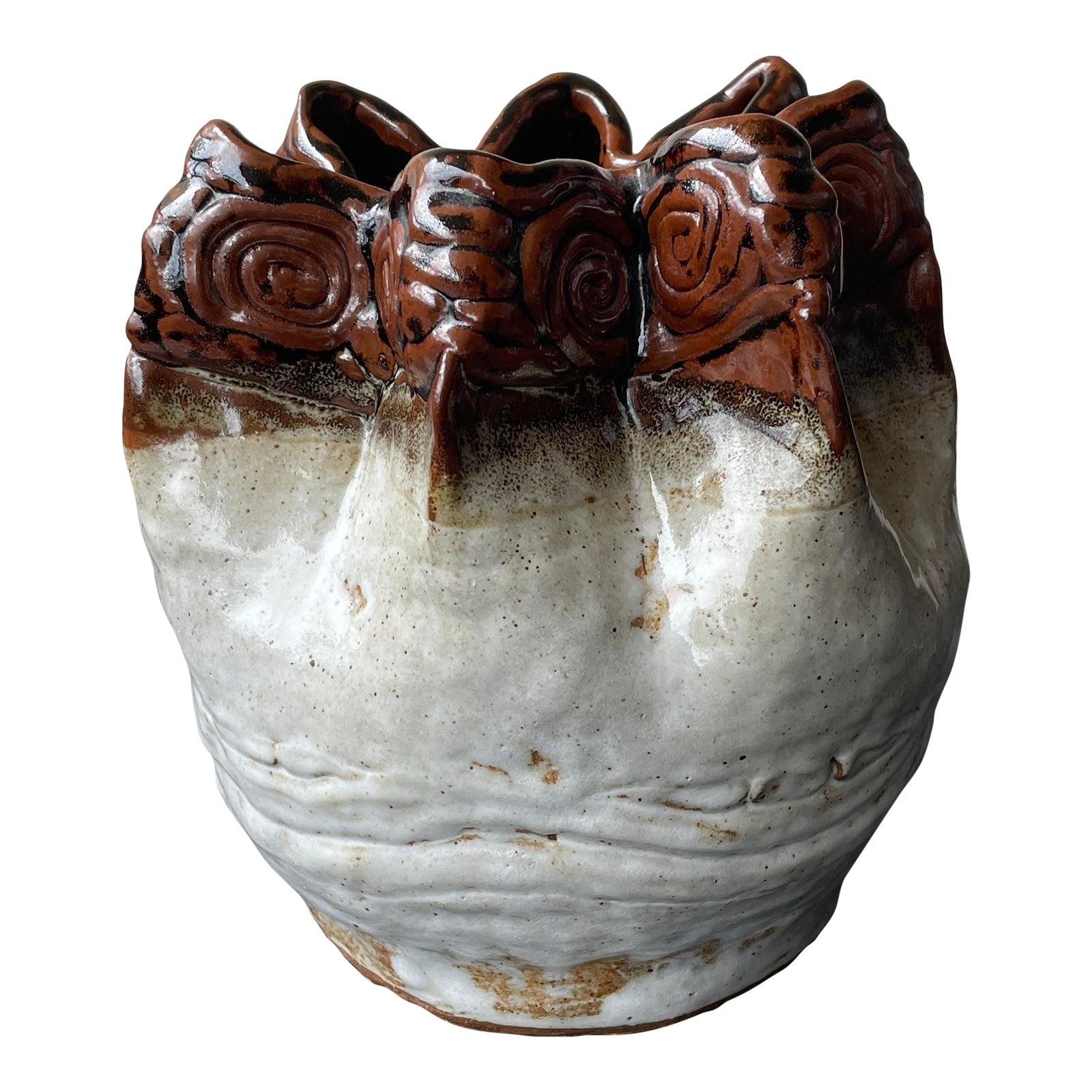 1970s Brutalist Glazed Polynesian Studio Coil Vase | Chairish