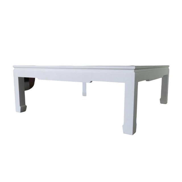 Carl Springer Style White Raffia Coffee Table in Modern Ming Legs ...