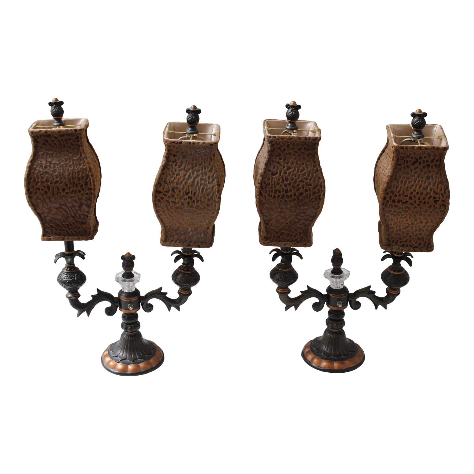 Hollywood Regency Candelabra Lamps Cheetah Leopard Shades - a Pair ...