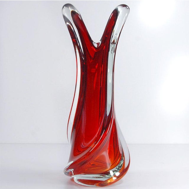 Large Red Murano Glass Vase, 1970s | Chairish