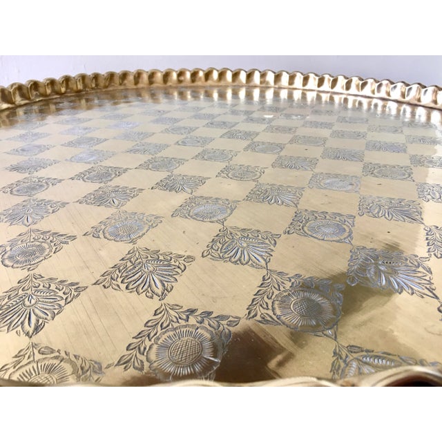 Mid-Century Large Turkish Round Brass Tray Table | Chairish