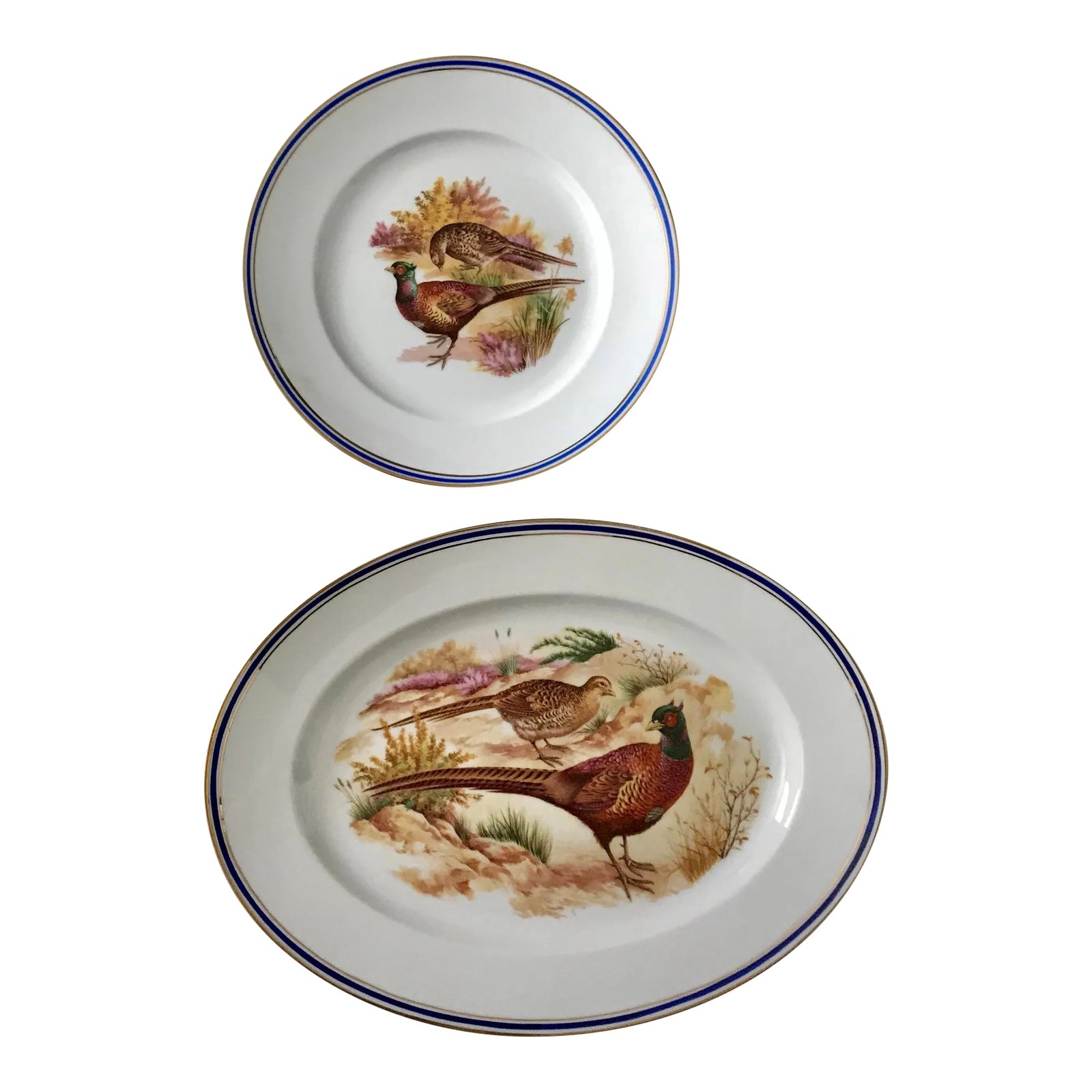 Vintage German Gilt Pheasant Wildlife Serving Platters - a Pair | Chairish