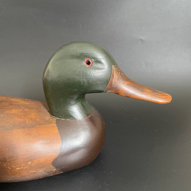 Large Vintage Mallard Drake Duck Hand Carved Wood Decoy | Chairish