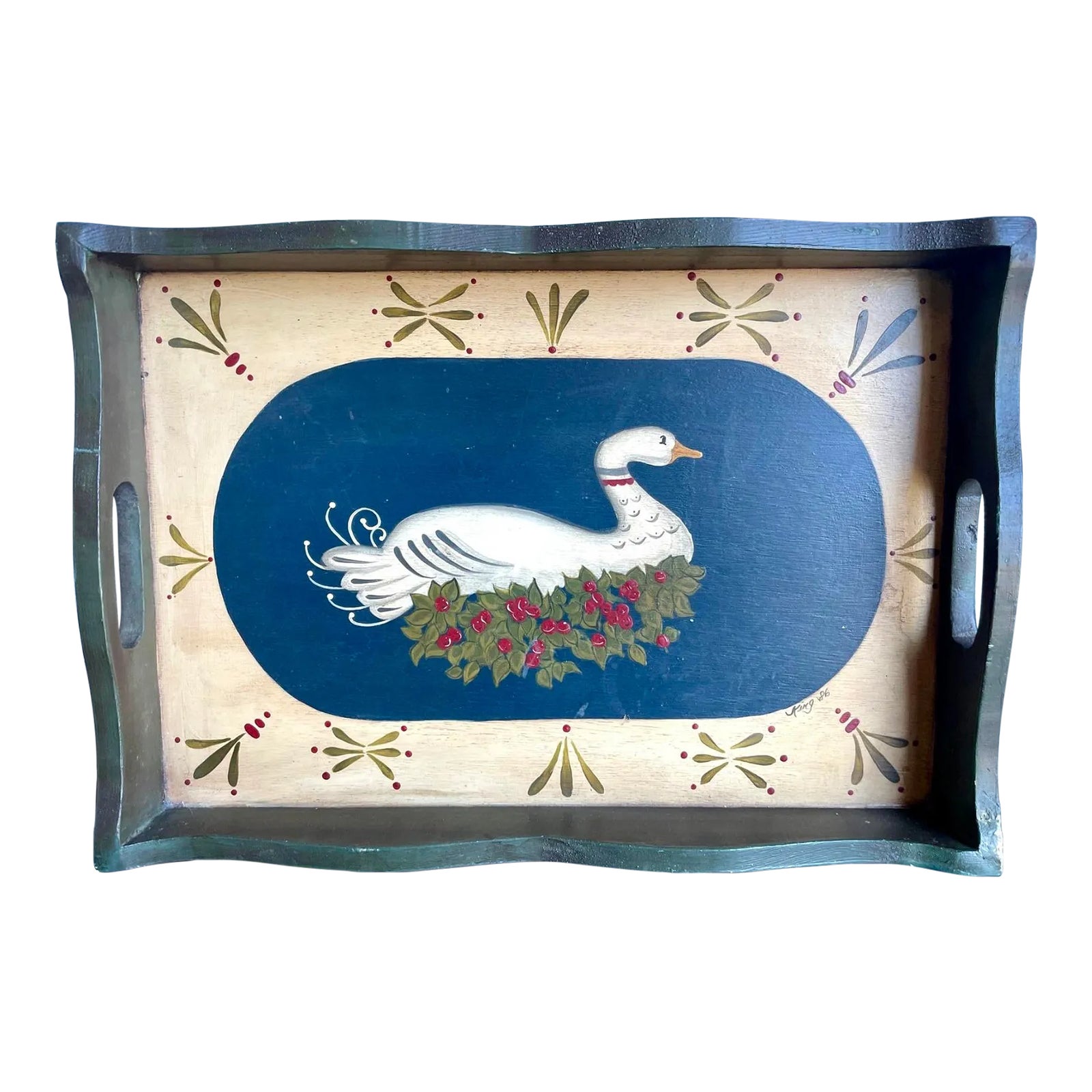 Vintage Hand-Painted Wood Cottage Tray Signed by Artist | Chairish