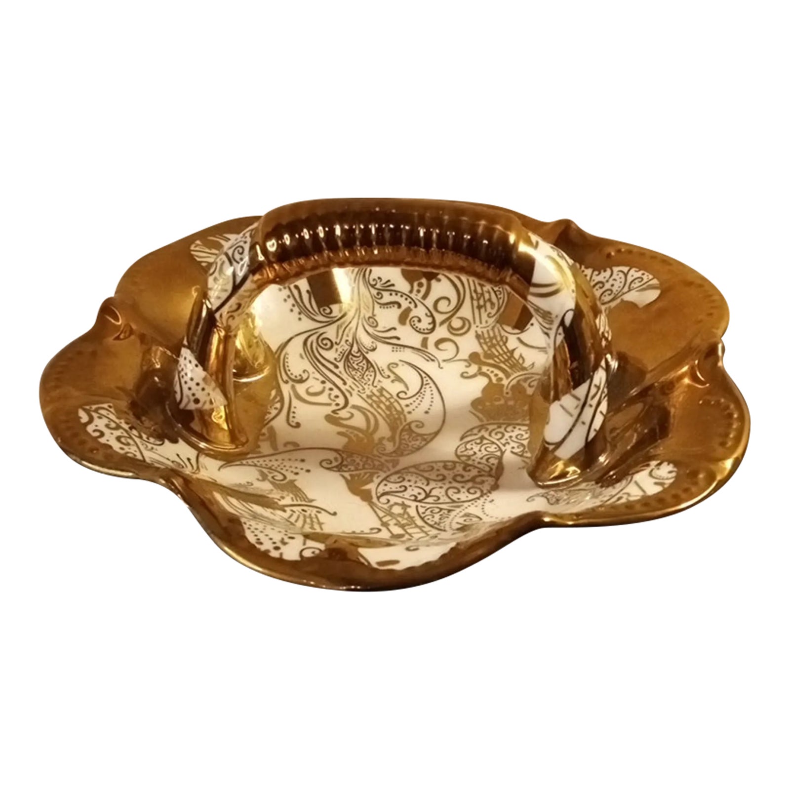 1950s Habannakeh Jordan Gilted Handle Nappy Bowl | Chairish
