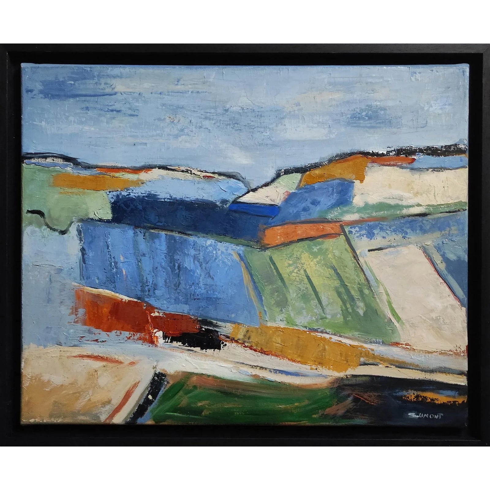 Modern Abstract Countryside Landscape Painting by Sophie Dumont, Framed ...