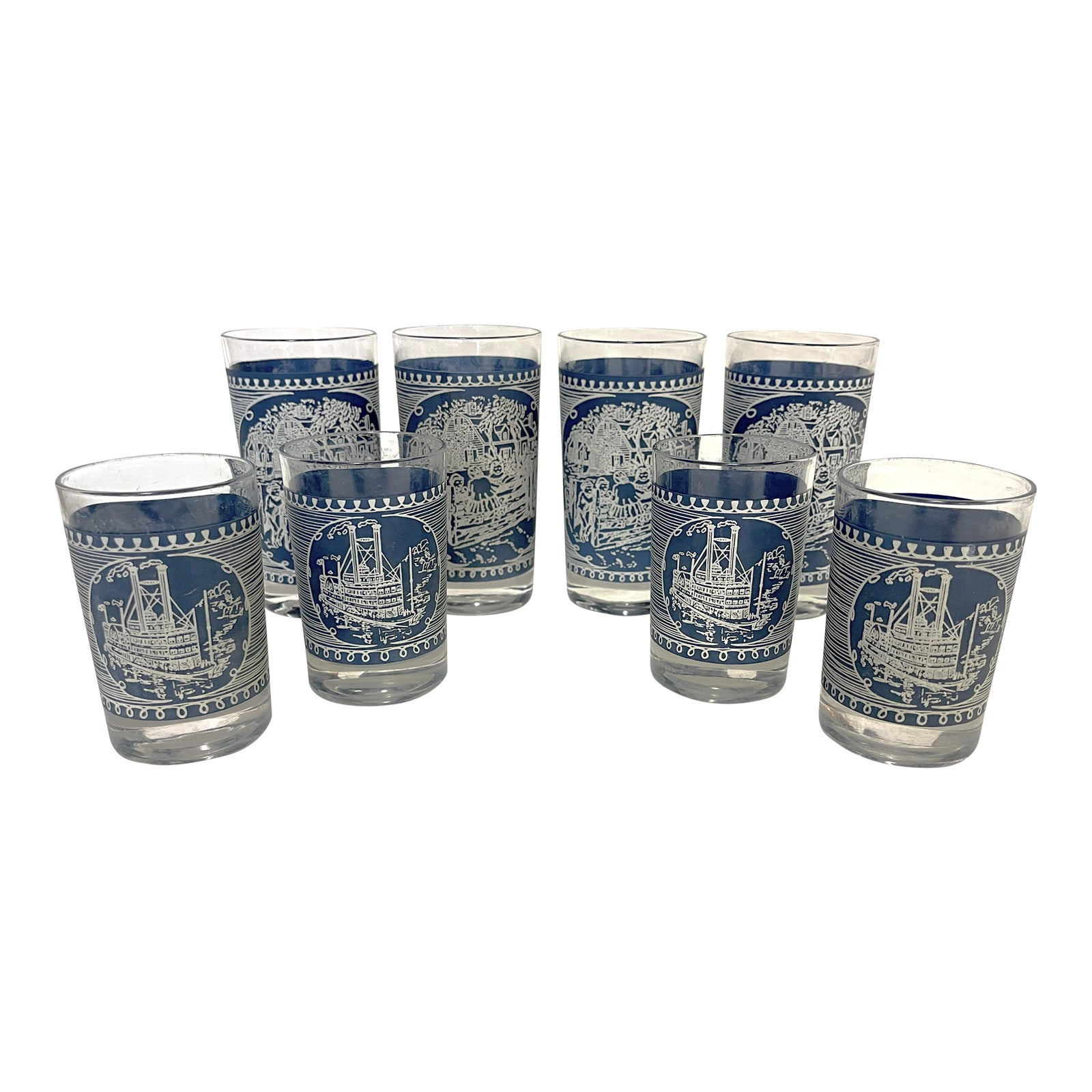 Mid Century Corinthian Blue Glassware Set- Set of 8 | Chairish