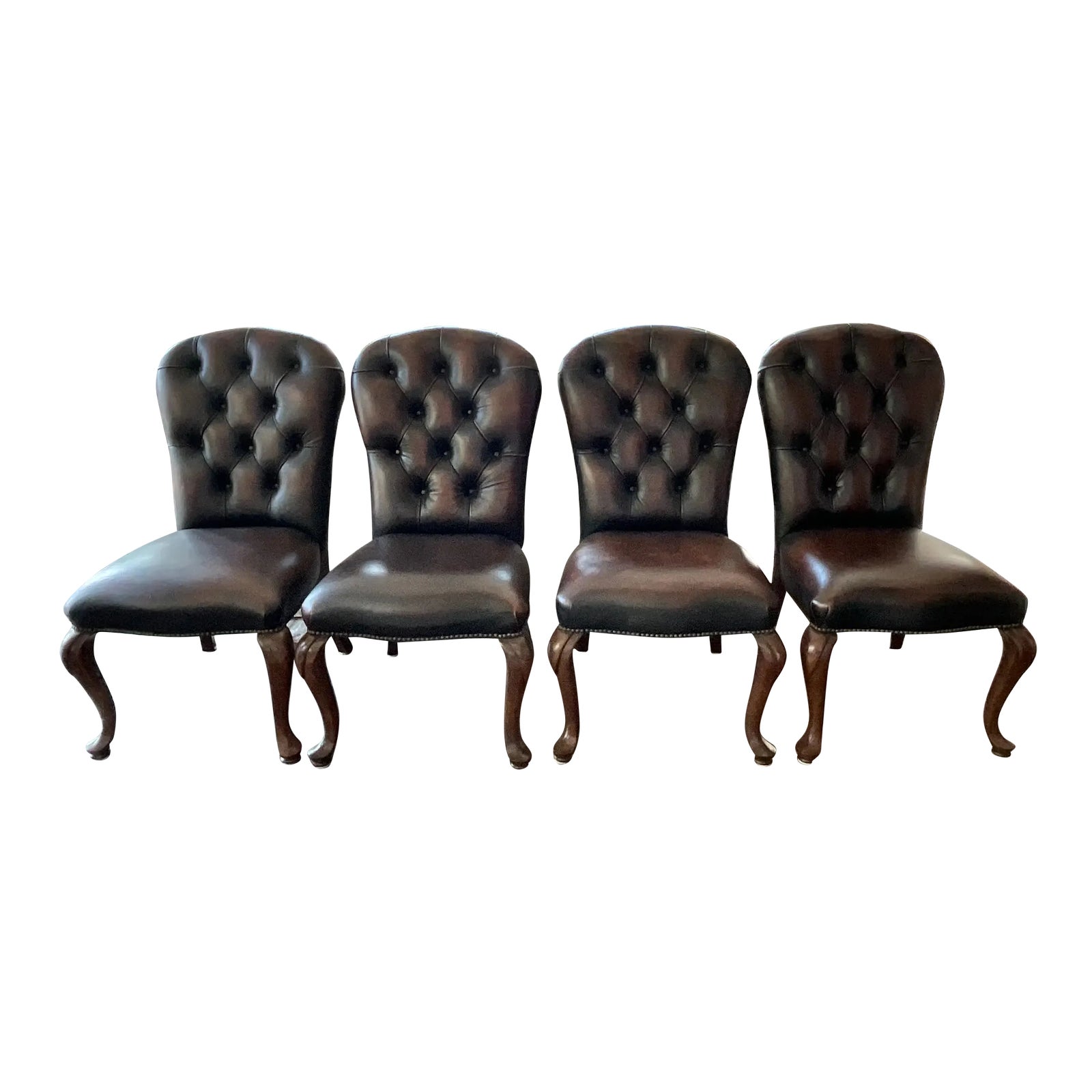 Stanley Leather Tufted Dining Chair With Nail Head Trim- Set of 4 ...