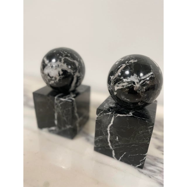 Modern Black Marble Orb on Cube Bookends With a Polished Finish - a ...
