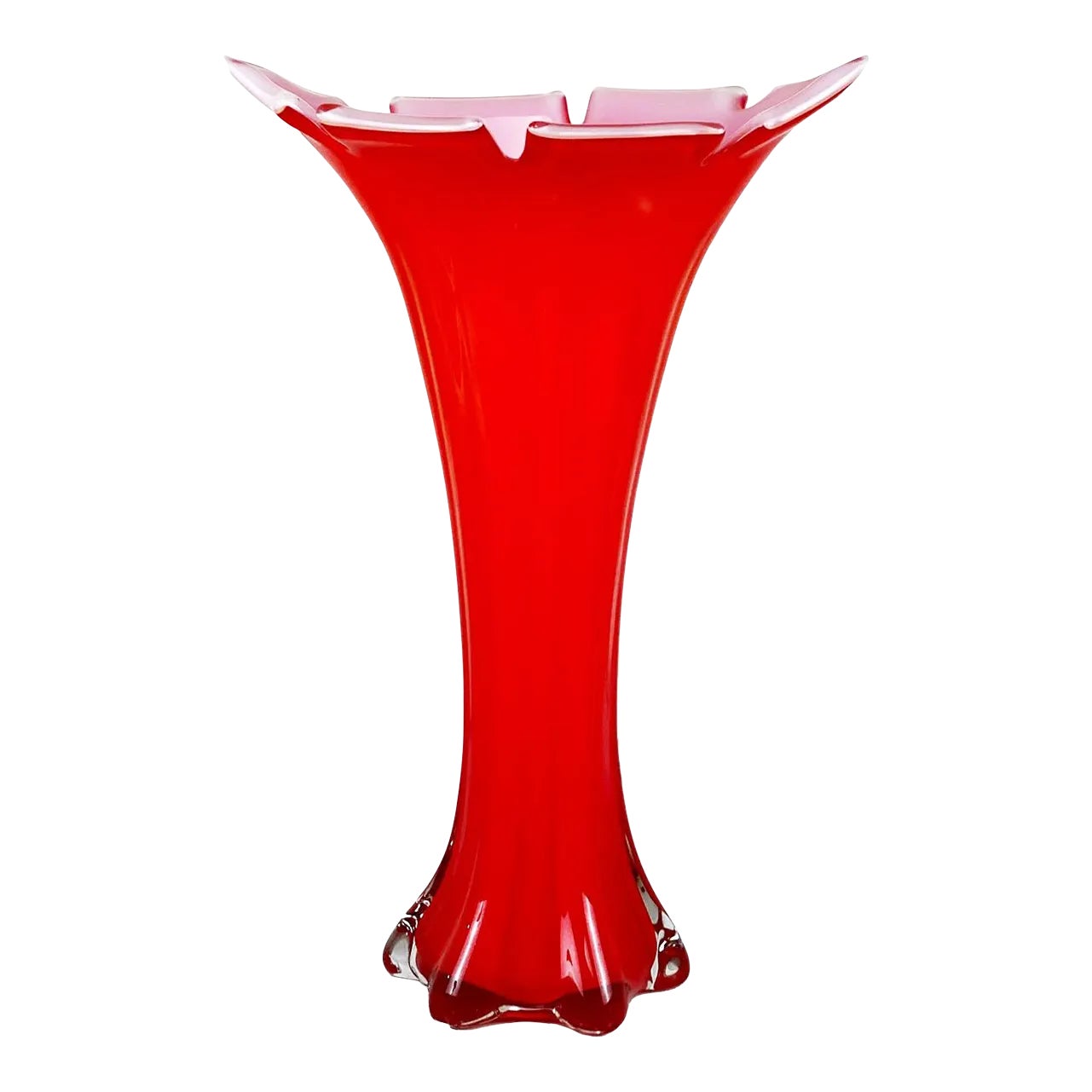 Mid-Century Atomic Large Red Art Glass Swung Vase | Chairish