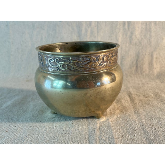 Antique Brass Couldron With Copper Accented Dragon Collar | Chairish