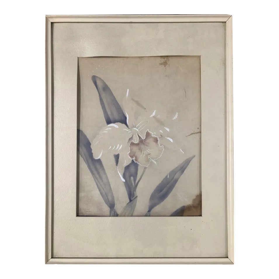 1940s Post War White Orchid Airbrush Painting on Paper by Tip Freeman ...