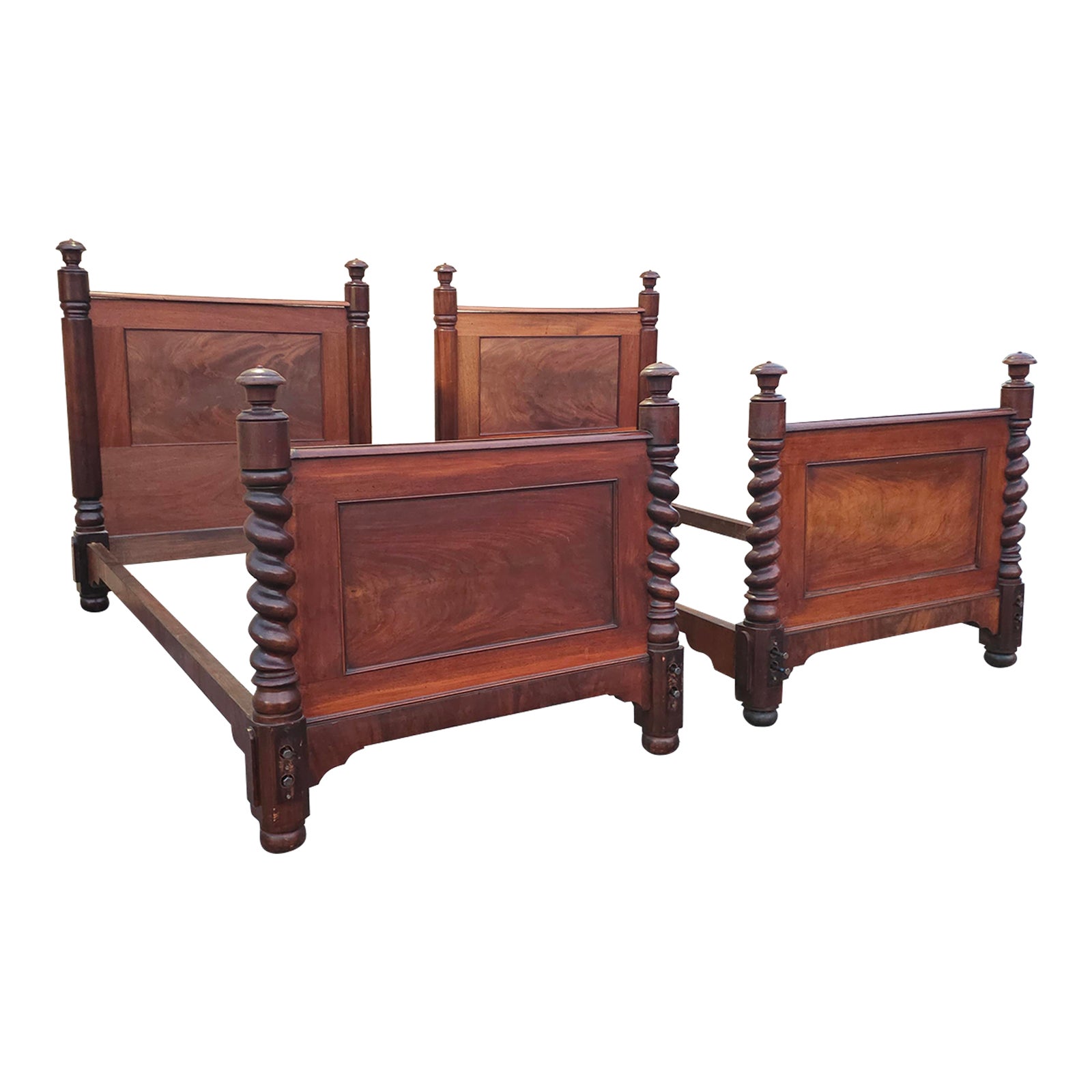 Pair of 19th Century American Empire Barley Twist Mahogany Twin Bedsteads, Circa 1870s | Chairish