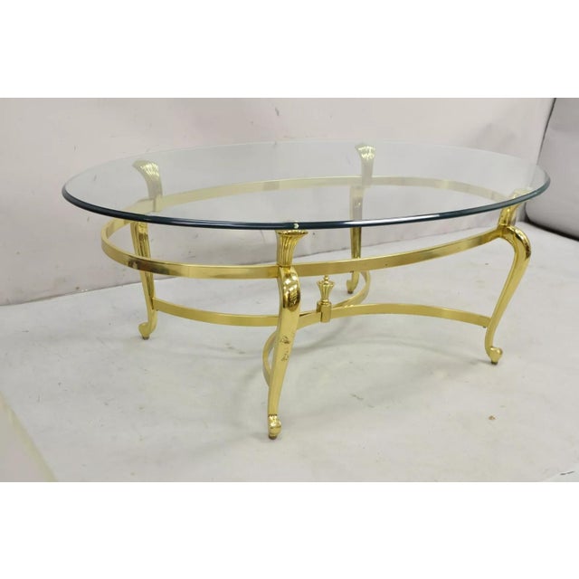 Vintage Brass Hollywood Regency Oval Glass Top Cabriole Leg Coffee ...