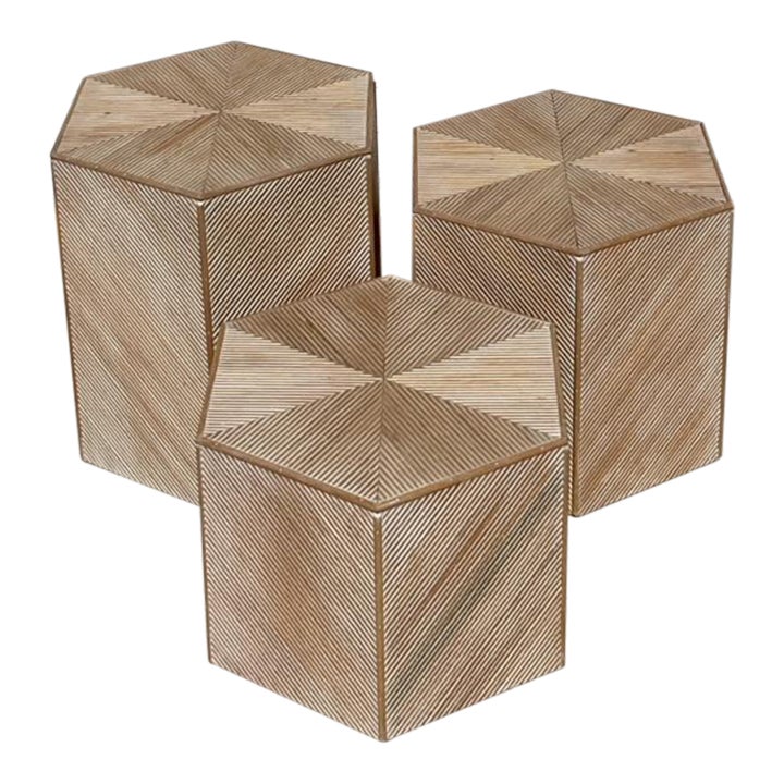 Late 20th Century Vintage Coastal Hexagon Pencil Reed Nesting Tables ...