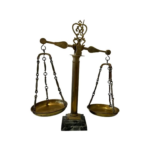 Vintage Brass Balance Scale on Marble Base | Chairish