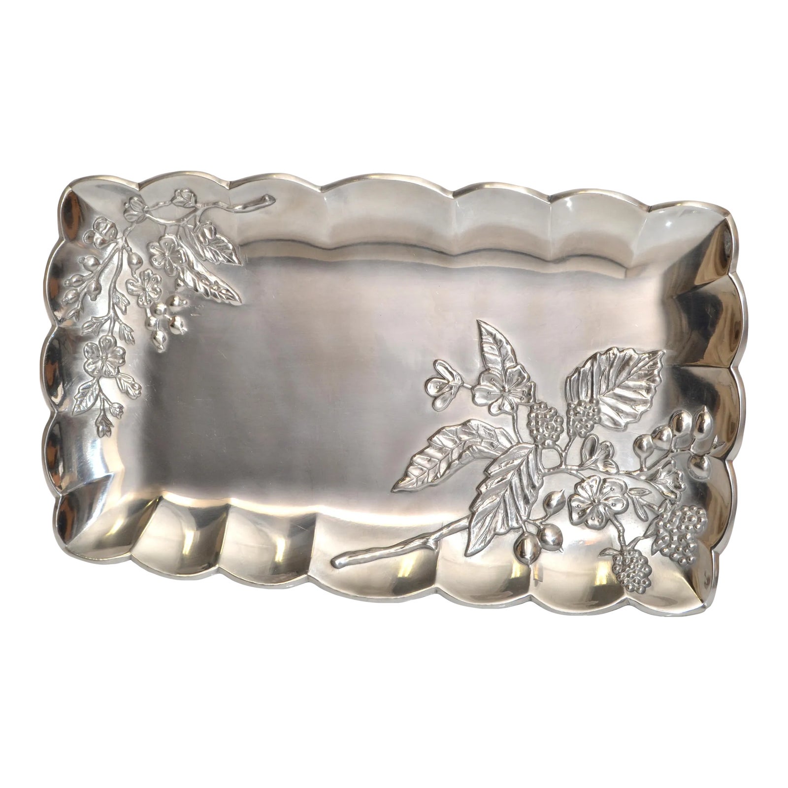 1980 Lenox Silver Finish Metal Serveware Platter with Flower & Berry ...