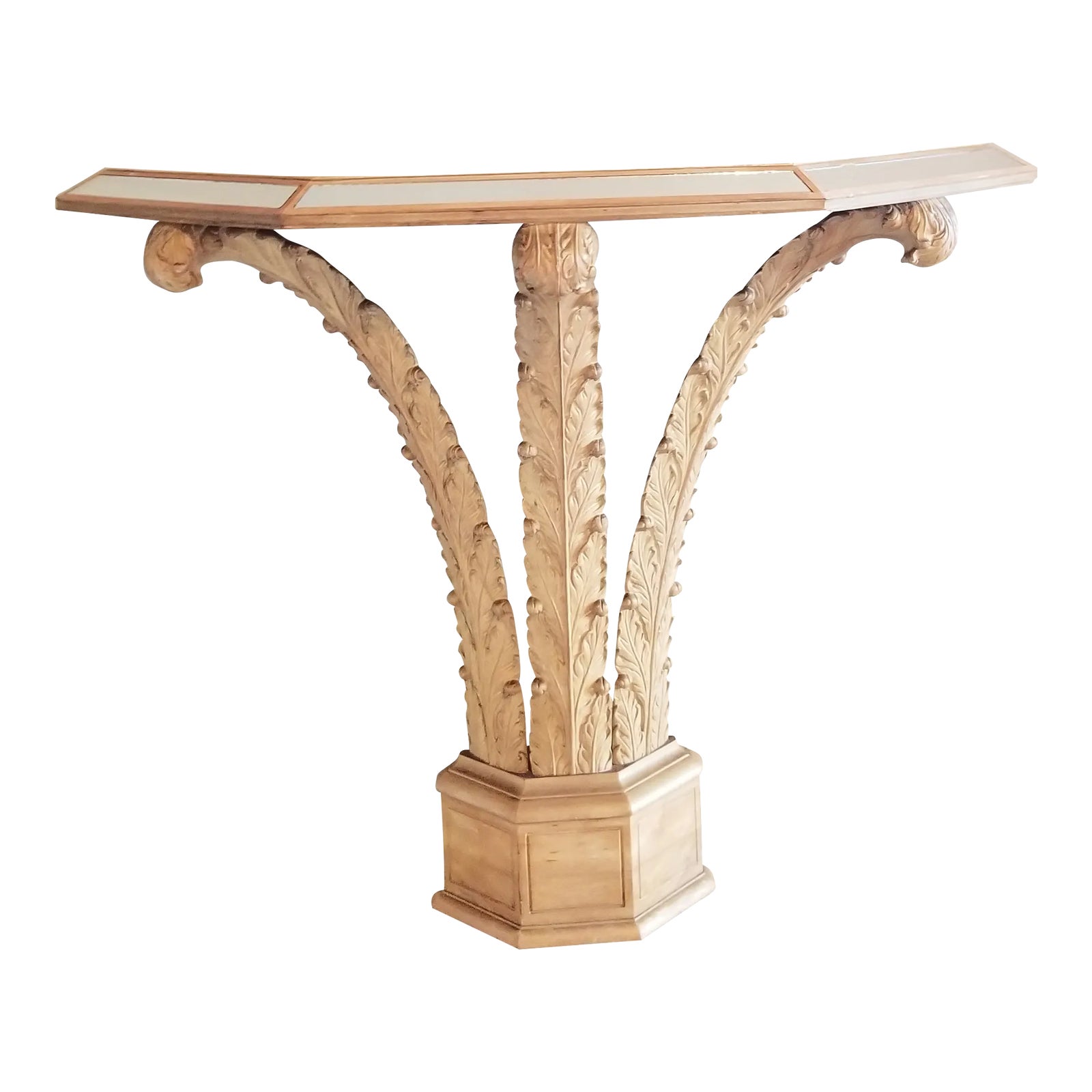 Carved Wood Mirrored Feather Console Table | Chairish